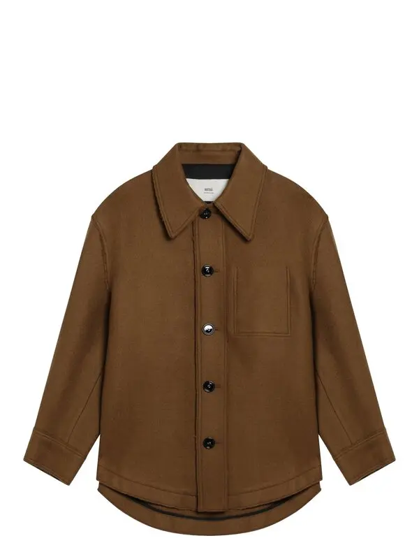 Ami Wool Button-down Shirt - Brown