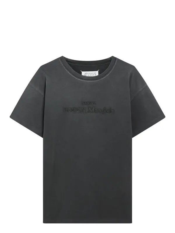 MAISON MARGIELA Black Washed Out Cotton T-shirt With Reverse Logo - Grey