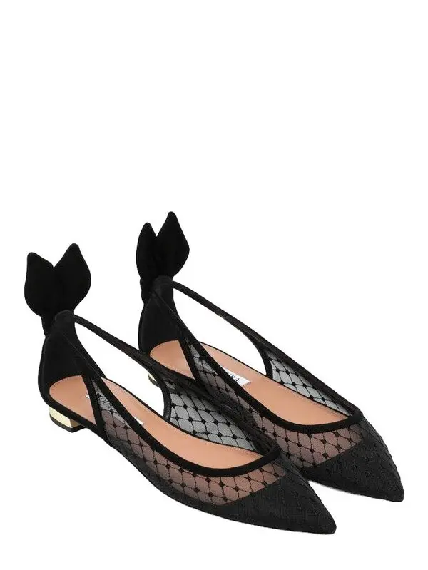 AQUAZZURA Mesh And Suede Ballerinas - Black