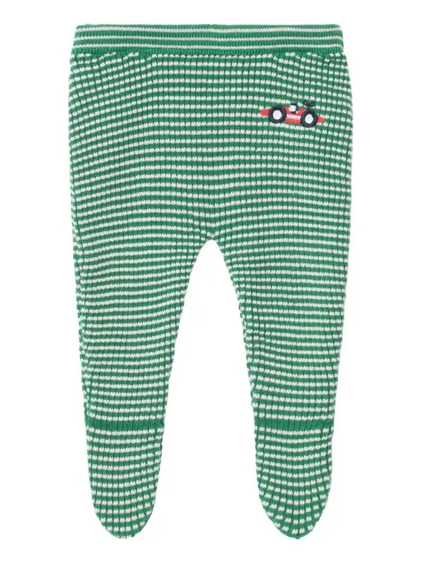 BOBO CHOSES White Race Car Footed Leggings - Green