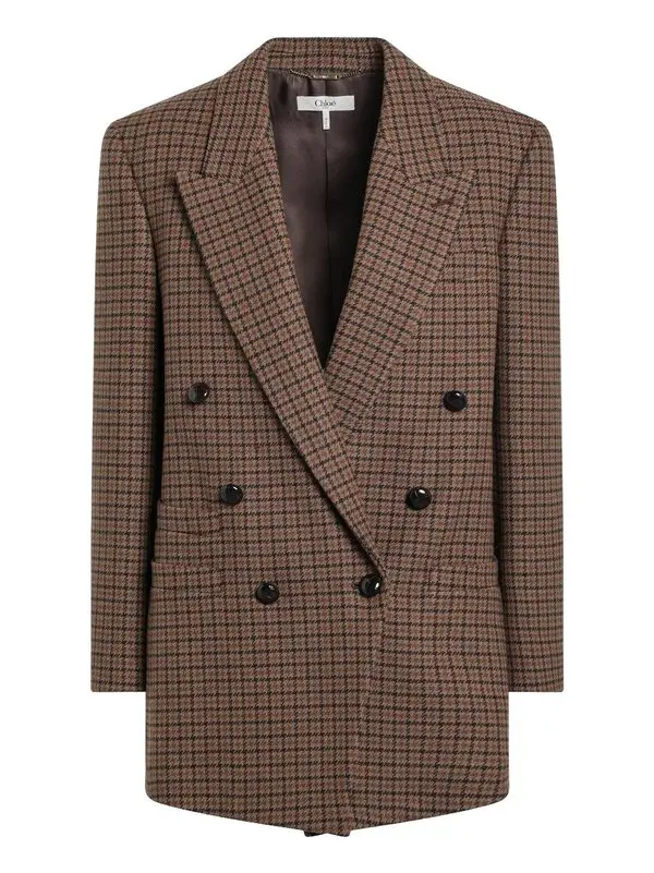 Chloé Houndstooth Double-breasted Jacket - Brown