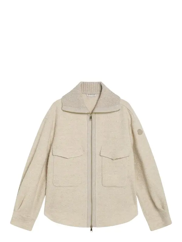 Moncler Wool Blend Zip Jacket - Beige