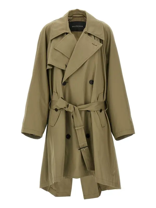 Balenciaga Draped Neck Trench Coat - Beige