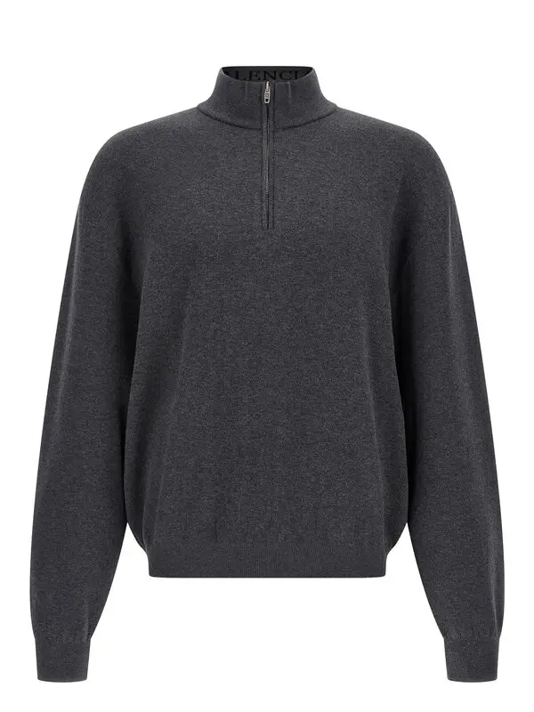 Balenciaga Half Zip Cotton Knit Sweater - Gray