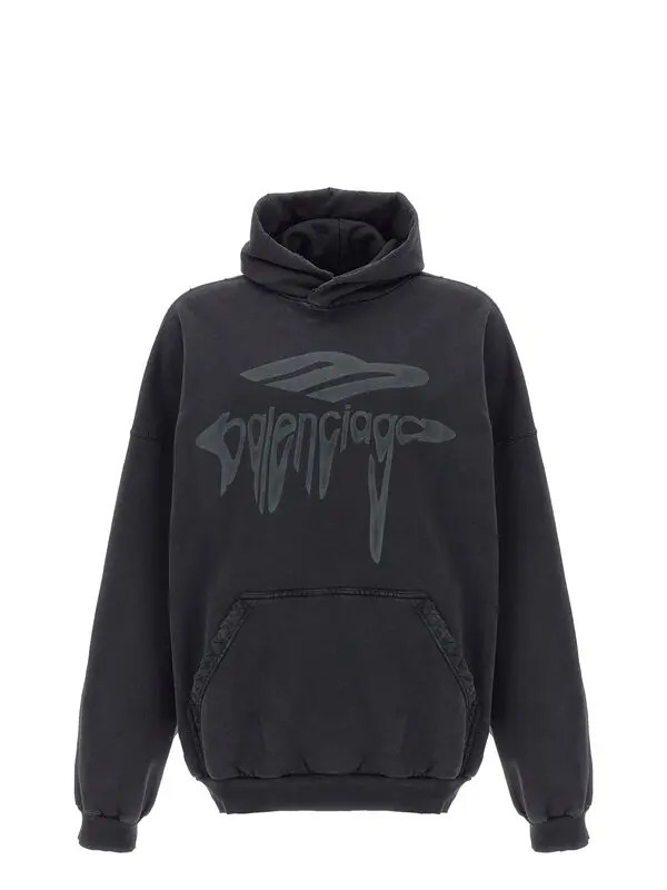 Balenciaga 3b Liquefied Cotton Hoodie - Black