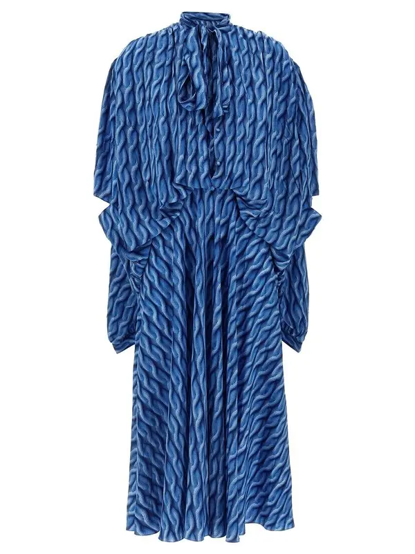 Balenciaga Braided Sweater Print Crêpe Midi Dress - Blue