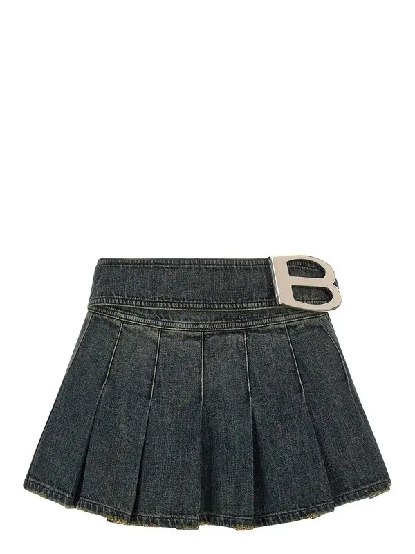 Balenciaga Buckle Pleated Skirt - Blue