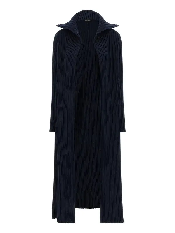 Balenciaga Ribbed Cotton-blend Maxi Cardigan - Blue