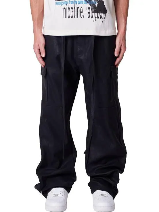 Mnml Ultra Baggy Side Snap Faux Leather Cargo Pants - Black