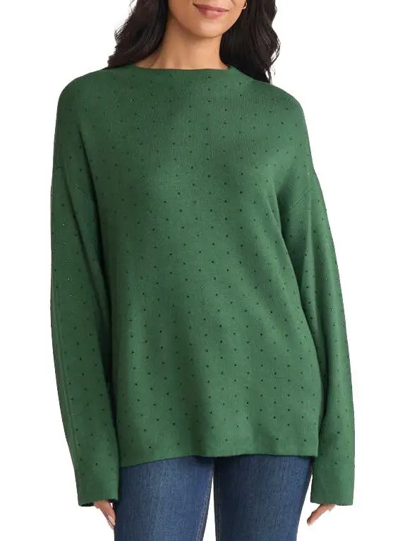 Jones New York Rhinestone Mock Neck Sweater - Forest Green