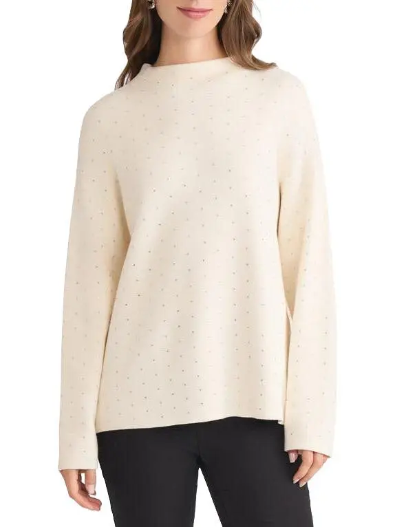Jones New York Rhinestone Mock Neck Sweater - Jones White