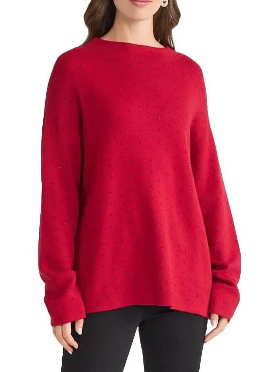 Jones New York Rhinestone Mock Neck Sweater - Venetian Red