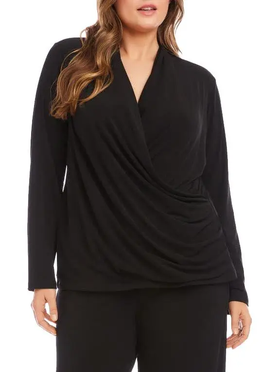Karen Kane Travel Jersey Faux Wrap Top - Black
