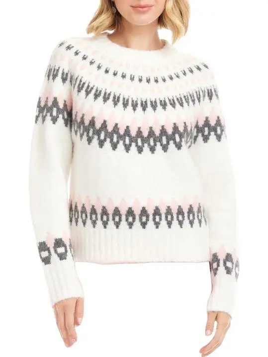 Karen Kane Fair Isle Jacquard Sweater - Off White