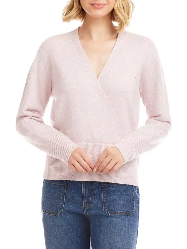 Karen Kane Sequin Embellished Wrap Sweater - Pink