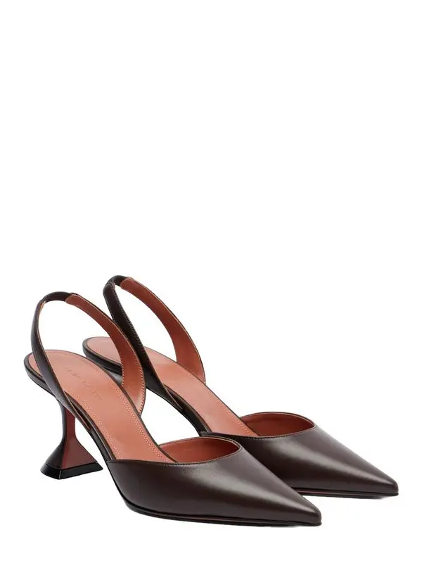 Amina Muaddi Holli 70 Leather Slingback Pumps - Brown
