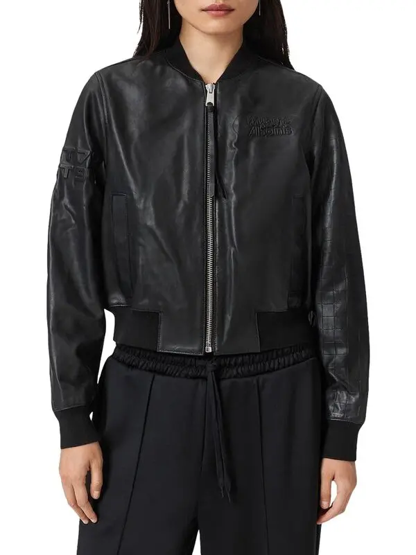 ALLSAINTS X Williams F1 Racing Orten Leather Bomber Jacket - Black