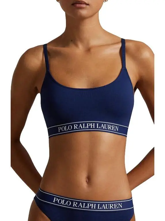 Polo Ralph Lauren Logo Band Scoop Neck Bralette - Navy