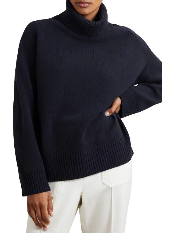 REISS Wool And Cashmere Turtleneck Sweater - Navy