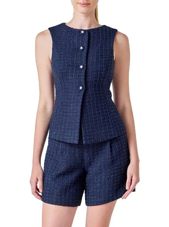 Endless Rose Tweed Sleeveless Vest - Navy