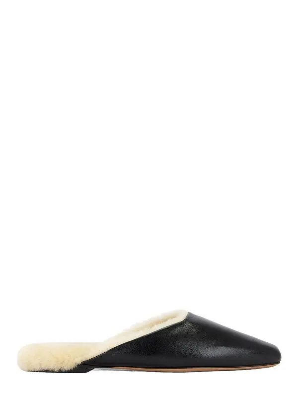 EMME PARSONS Flat Mule - Black Nappa & Shearling