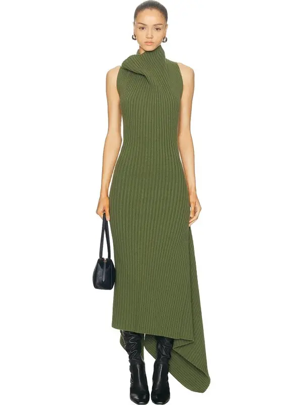 Victoria Beckham Sleeveless Ribbed Knit Dress - Oregano