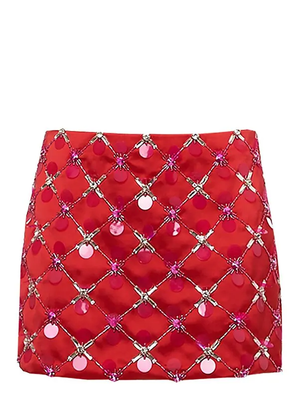 DES_PHEMMES Duchess Mini Skirt With Geometric Embroidery - Red