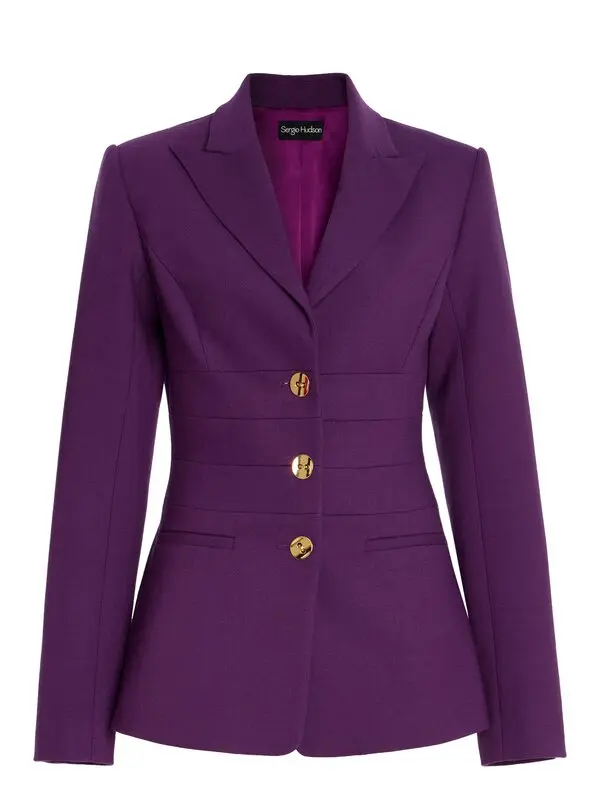 SERGIO HUDSON Pleated Waist Wool Blazer - Purple