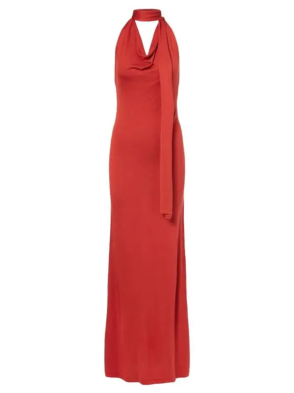 AYA MUSE Scarf-detail Silk-blend Jersey Gown - Red