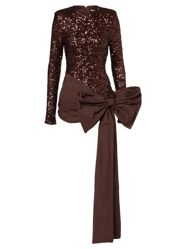 Remain Birger Christensen Bow-detail Sequined Minidress - Brown