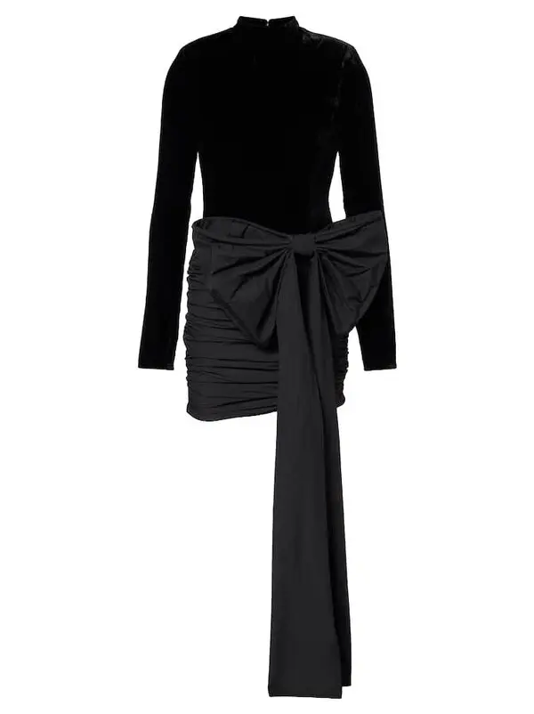 Remain Birger Christensen Bow-detail Ruched Velvet Minidress - Black