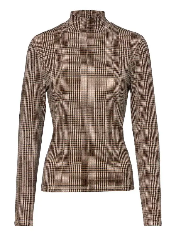 Veronica Beard Nate Houndstooth Jersey Top - Beige