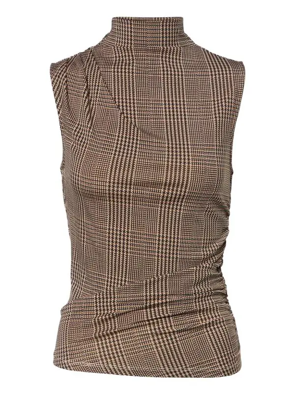 Veronica Beard Mylie Houndstooth Jersey Top - Beige