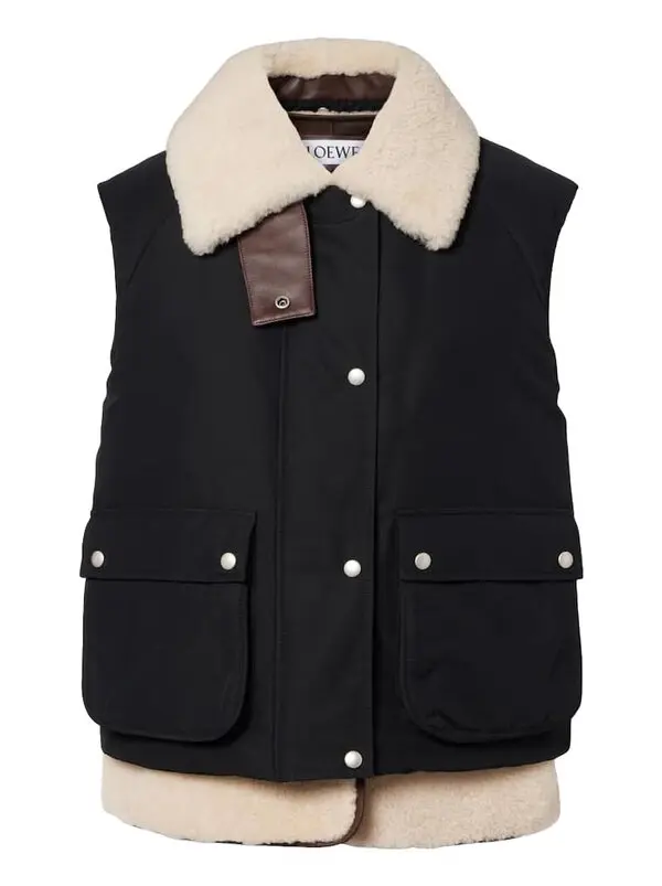 Loewe Shearling-trimmed Cotton-blend Vest - Black