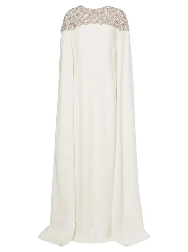 Oscar De La Renta Caped Embellished Silk-blend Gown - White