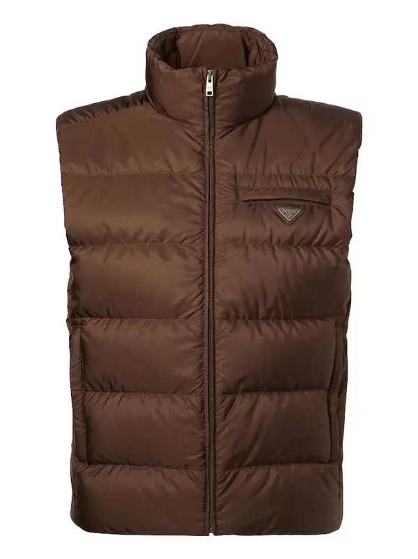 Prada Re-nylon Down Vest - Brown