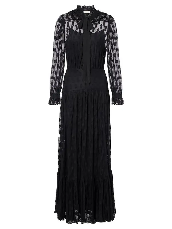 Ulla Johnson Soraya Polka-dot Tie-neck Maxi Dress - Black