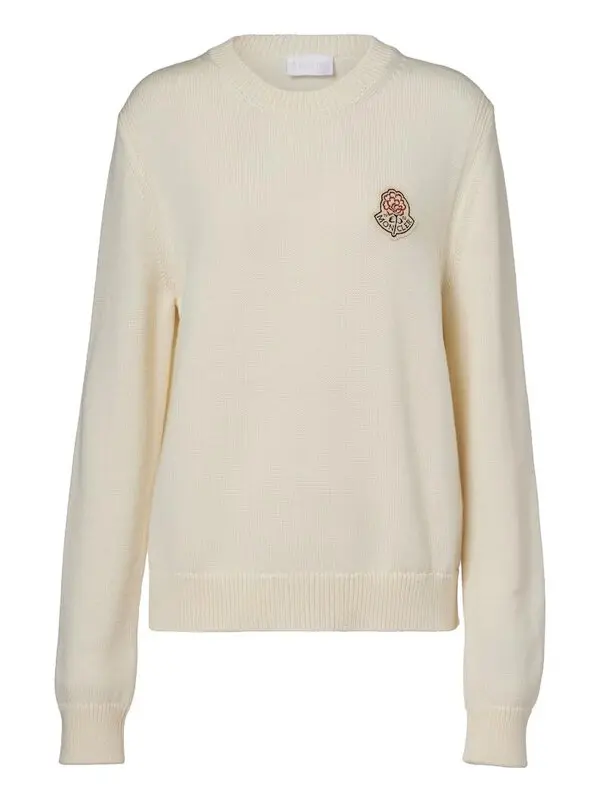 Moncler Logo Virgin Wool Sweater - White