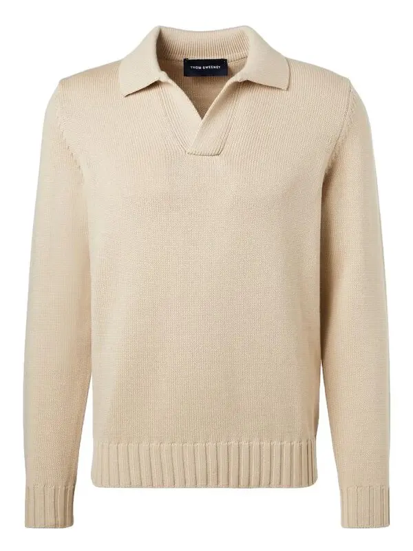 Thom Sweeney Wool Polo Sweater - Beige