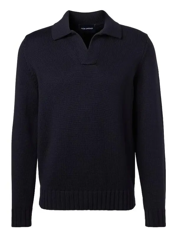 Thom Sweeney Wool Polo Sweater - Blue