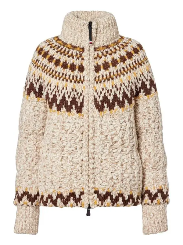 Moncler Girose Jacquard Wool-blend Down Cardigan - Beige