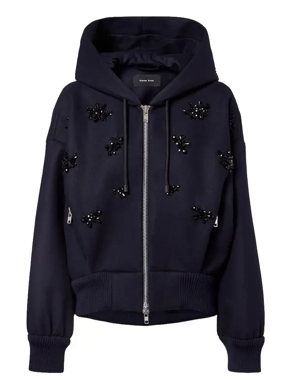 Simone Rocha Turbo Embellished Wool-blend Hoodie - Blue