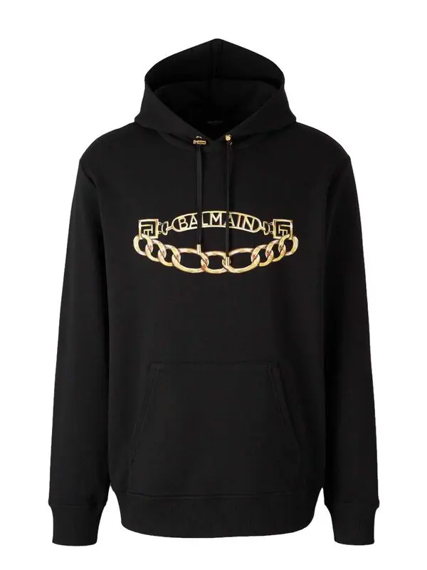 Balmain Printed Hooded Sweatshirt - Black