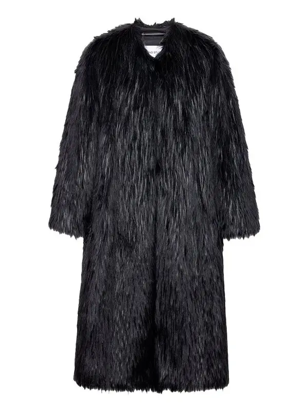 STAND STUDIO Carolina Faux Fur Long Coat - Black