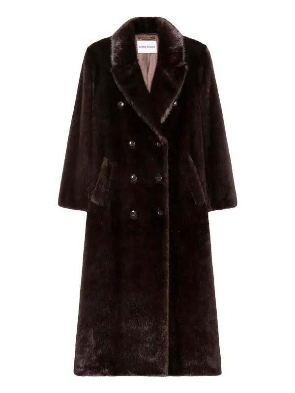 STAND STUDIO Harper Long Faux Fur Coat - Brown