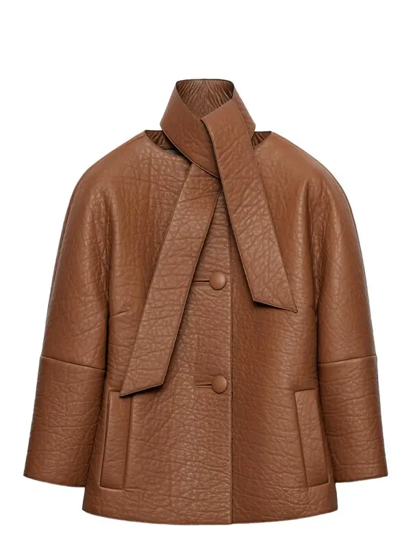 Prada Nappa Leather Jacket With Scarf - Brown