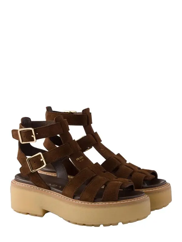 Prada Suede Gladiator Sandals - Cocoa Brown