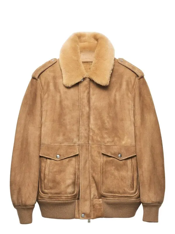Prada Suede And Shearling Bomber Jacket - Cord
