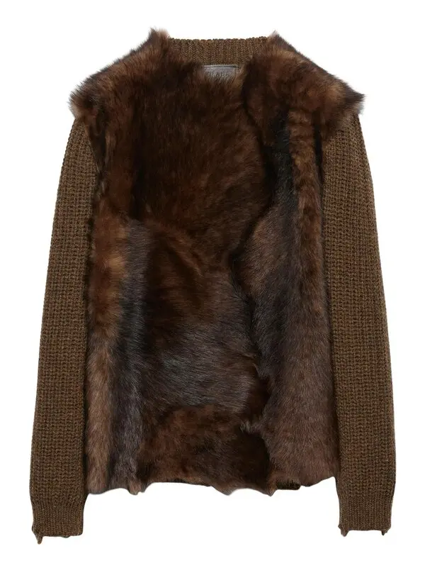 Prada Wool And Shearling Sweater - Brown