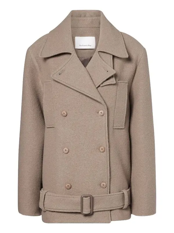 THE FRANKIE SHOP Virgin Wool Double-breasted Pea Coat - Beige